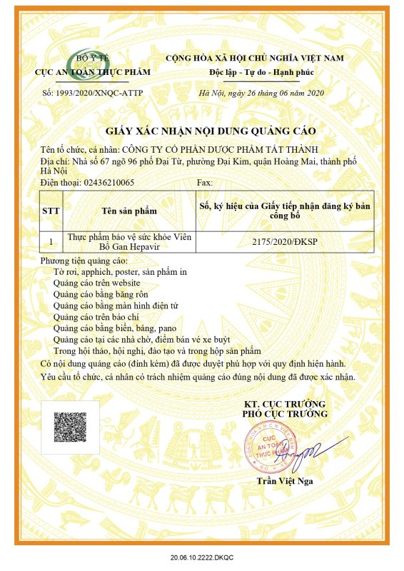 Thực phẩm bảo vệ sức khoẻ Viên bổ gan Hepavir - Tất Thành Pharma