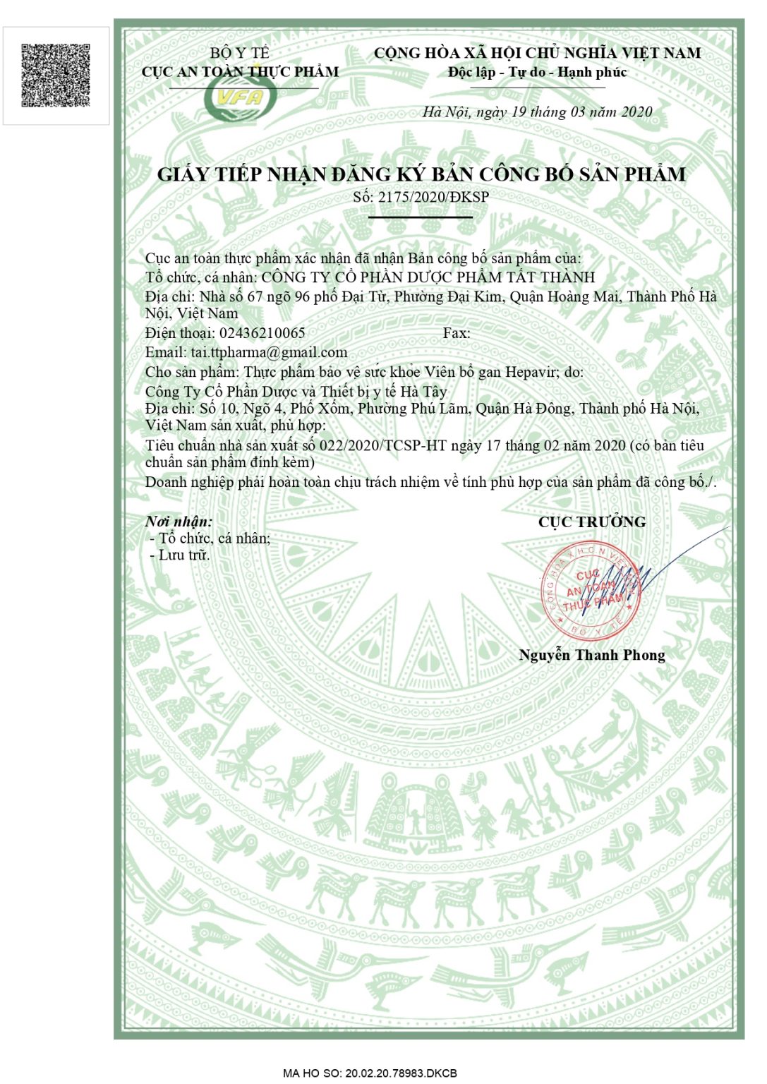 Thực phẩm bảo vệ sức khoẻ Viên bổ gan Hepavir - Tất Thành Pharma